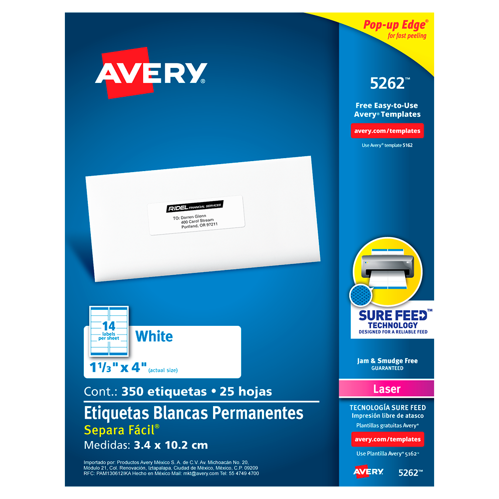 Etiqueta Avery 5262 3.4X10.2Cm C/350 – Maplusa