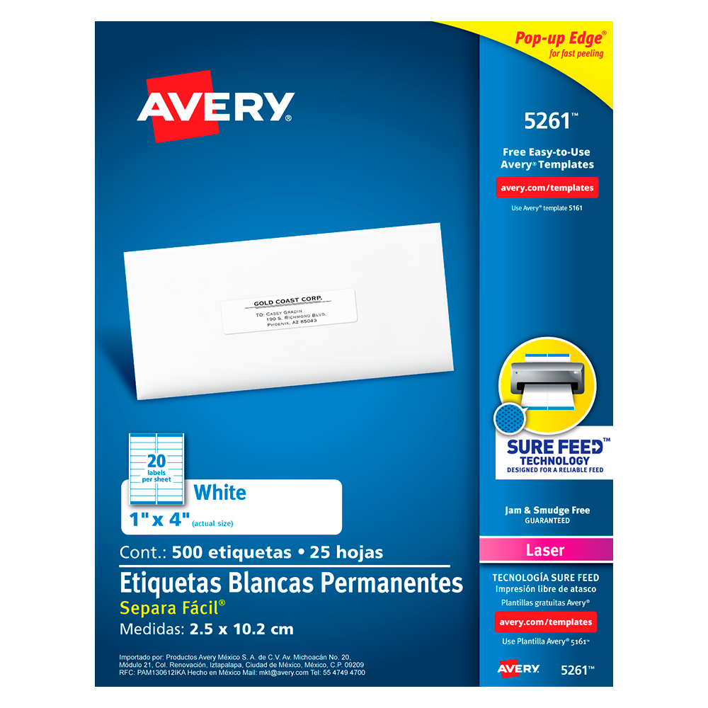 Etiqueta Avery 5261 2.5X10.2Cm C/500 – Maplusa